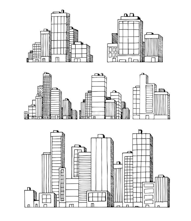 Hand Drawn Urban Vector Buildings Skyscrapers Stock Vector ...