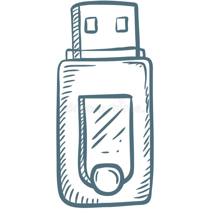 Hand Drawn USB Flash Drive Vector Illustration for Technology and ...