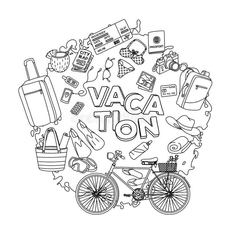 Hand Drawn Vacation Doodle stock vector. Illustration of doodle - 68165829