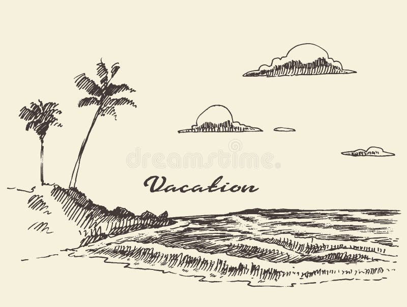 Hand Drawn Vacation Poster Seaside Beach Sketch Stock Vector ...