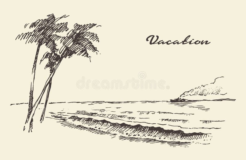 Hand Drawn Vacation Poster Seaside Beach Sketch Stock Vector ...