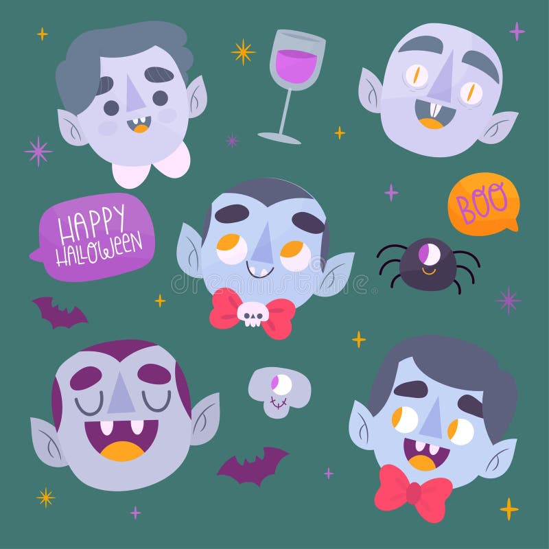 Hand Drawn Vampire Head Character Collection Design Illustration Stock ...