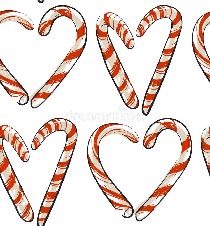 Hand Drawn Vector Abstract Christmas Seamless Pattern with Candy Canes ...