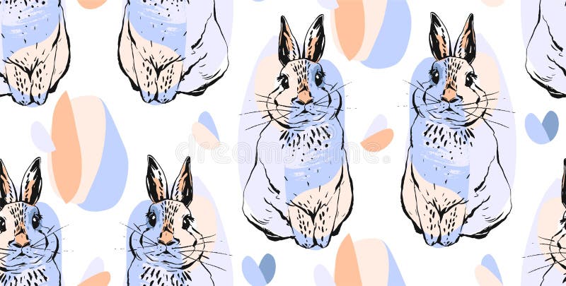 Hand Drawn Vector Abstract Collage Drawing Cute Seamless Pattern with ...