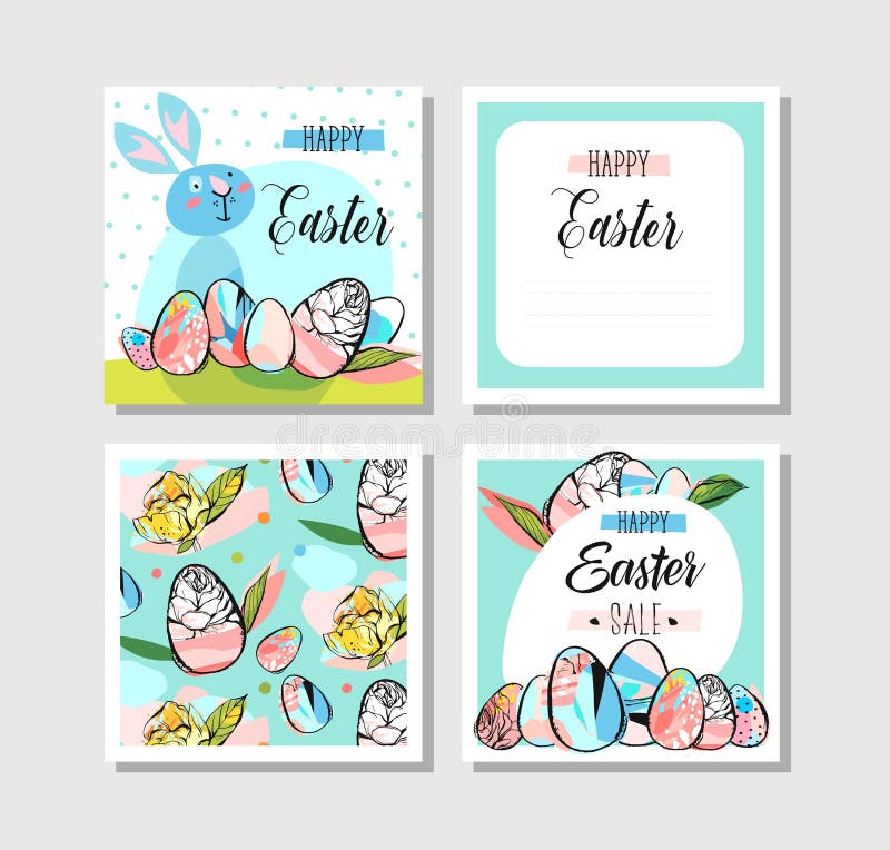 Hand Drawn Vector Abstract Creative Happy Easter Greeting Cards Design ...