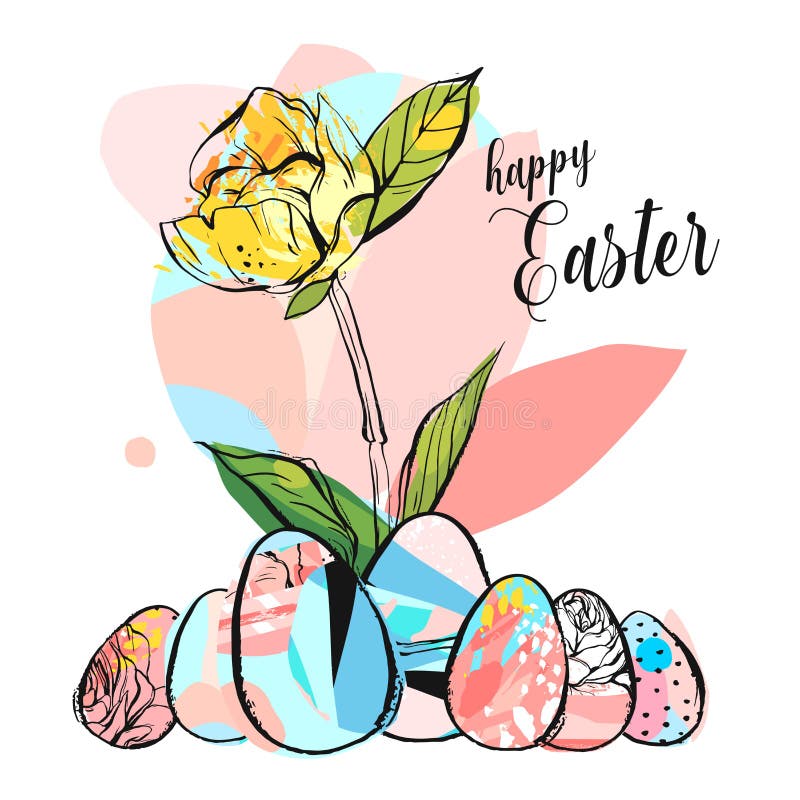 Hand Drawn Vector Abstract Creative Happy Easter Greeting Illustration ...