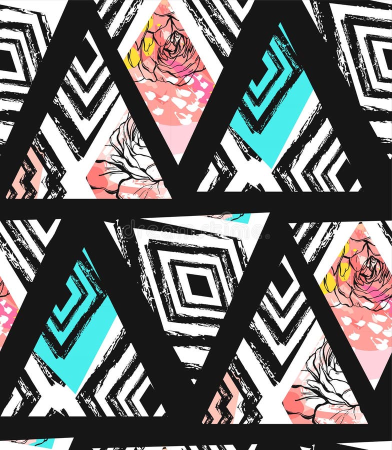 Hand Drawn Vector Abstract Freehand Textured Seamless Tropical Pattern ...