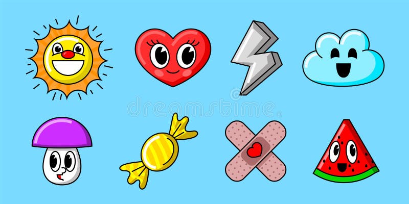 Hand Drawn Vector Abstract Funny Cute Trendy Comic Characters on Blue ...