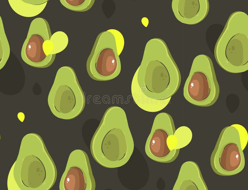 Hand Drawn Vector Abstract Modern Cartoon Avocado Seamless Pattern ...