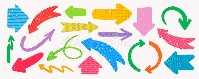 Hand Drawn Vector Arrows with Various Patterns in Rough Rustic Style ...