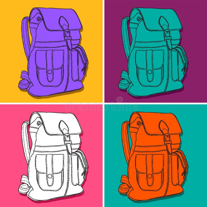 Hand Drawn Vector Backpack. Mountain Tourist Equipment. Pop Art Style ...