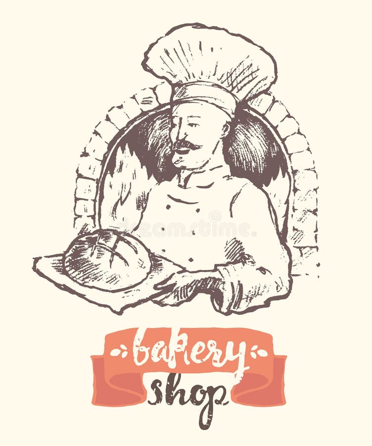 Hand Drawn Vector Baker Man Bakery Shop Sketch Stock Vector ...