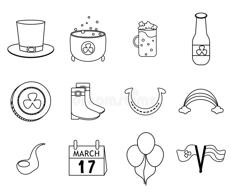 Hand Drawn Vector Black and White Line Stationery Saint Patrick S Day ...