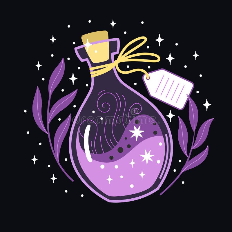 Hand Drawn Vector Bottle with Magic Potion Stock Vector - Illustration ...