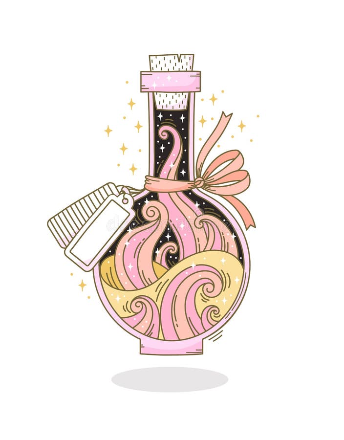 Hand Drawn Vector Bottle with Magic Potion Stock Vector - Illustration ...