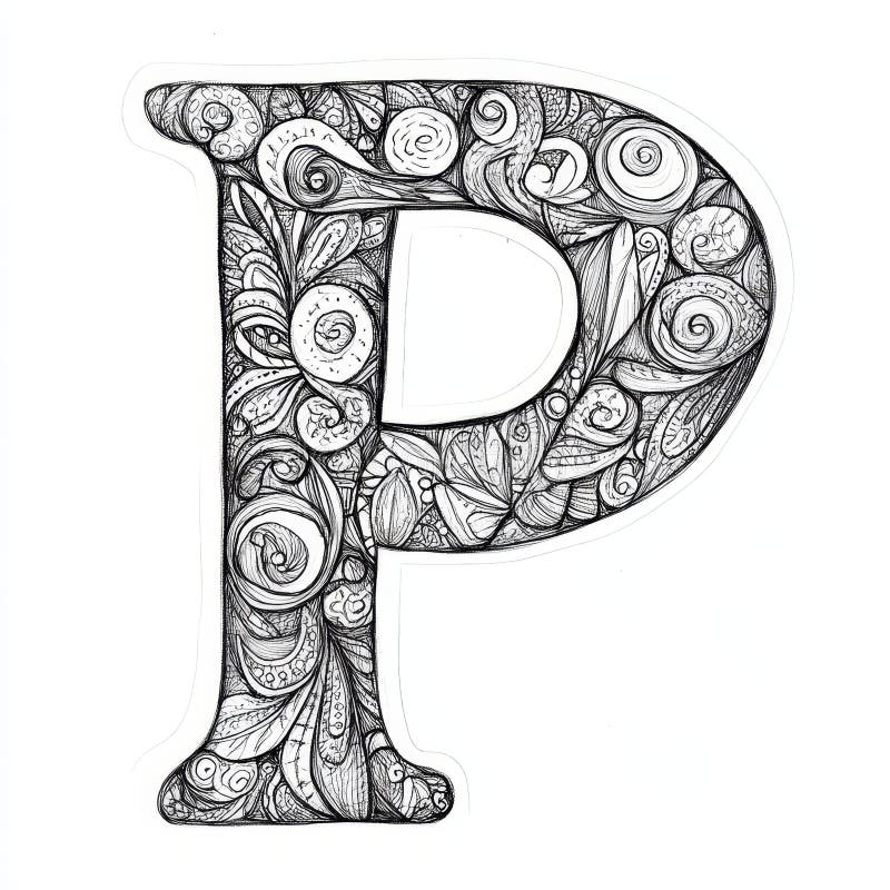 Hand Drawn Vector Capital Letter P in Zentangle Style. Vector ...