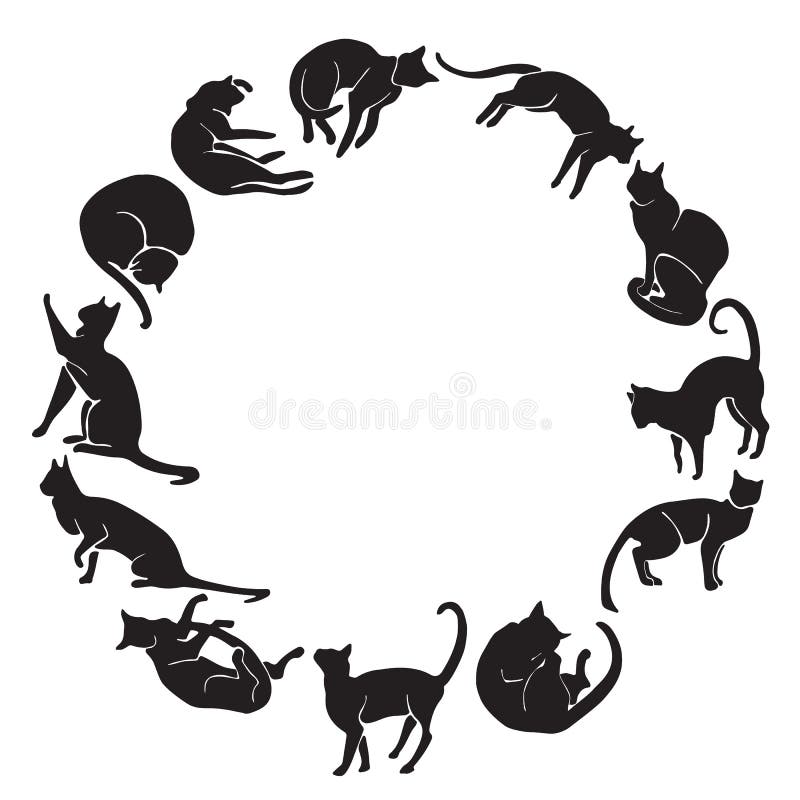 Hand Drawn Cat Round Frame stock vector. Illustration of background ...