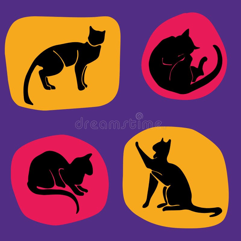 Hand Drawn Vector Cat Silhouette Pattern Stock Vector - Illustration of ...