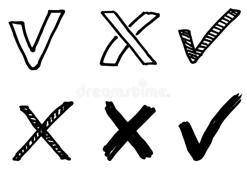 Hand Drawn Vector Check Mark and Cross Sign. Stock Vector ...