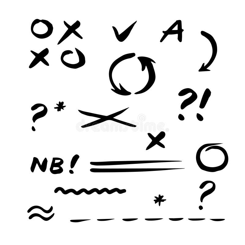 Hand Drawn Vector Check Mark. Set of Correction and Highlight Elements ...