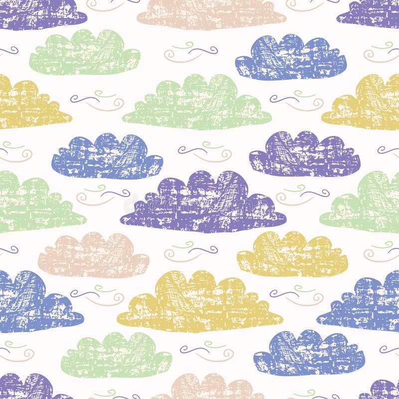 Hand Drawn Vector Cloud Illustration. Seamless Repeating Pattern Stock ...