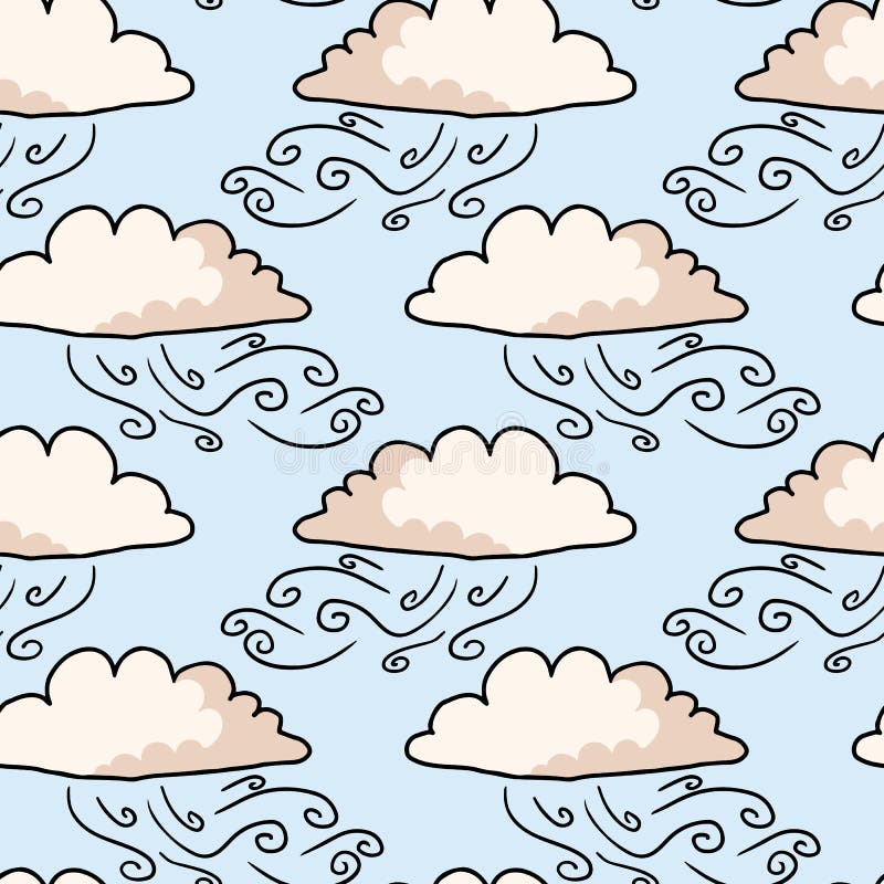 Hand Drawn Vector Cloud Illustration. Seamless Repeating Pattern Stock ...