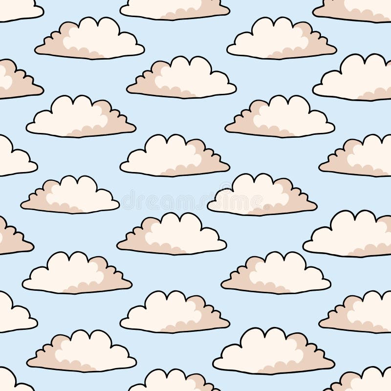 Hand Drawn Vector Cloud Illustration. Seamless Repeating Pattern Stock ...