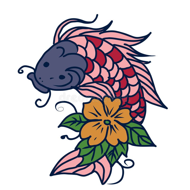 Hand Drawn Vector Colorful Illustration of Koi Fish Stock Vector ...