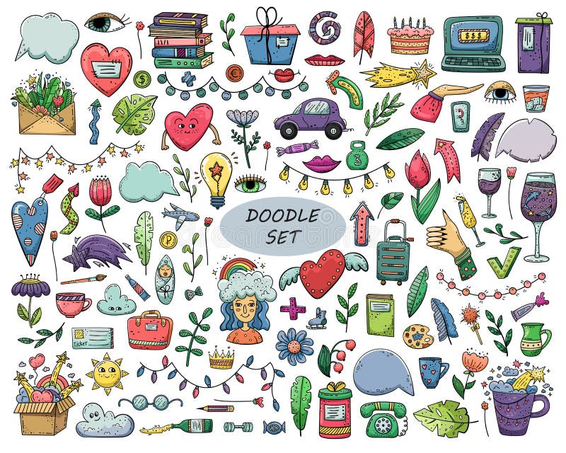 Hand Drawn Vector Doodle Set. Decorative Illustrations Stock Vector ...