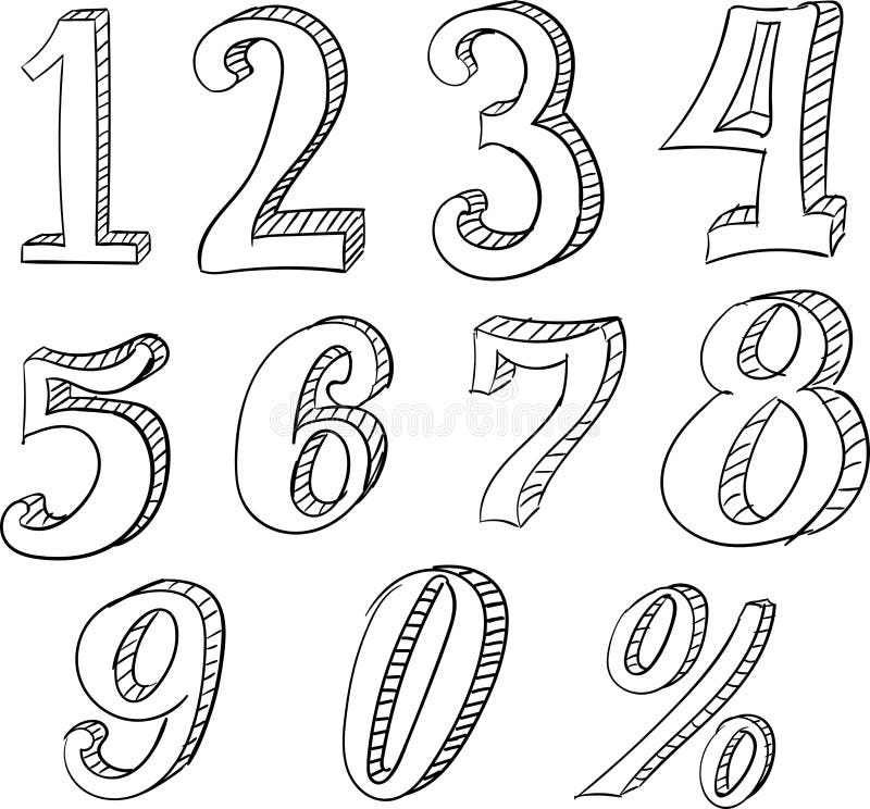 Hand Drawn Vector Doodle Set with Numbers Stock Vector - Illustration ...