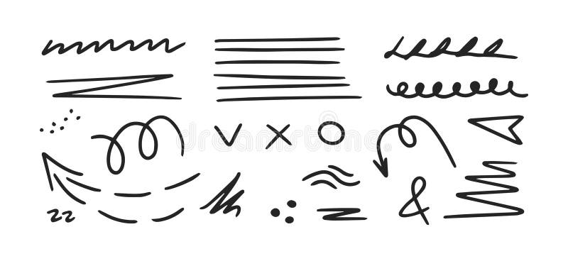 Hand Drawn Vector Elements, Arrow, Line, Emphasis Scribbles, Curls ...