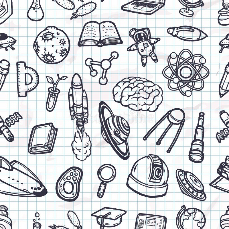 Vector Seamless Doodles Education Pattern. Stock Vector - Illustration ...