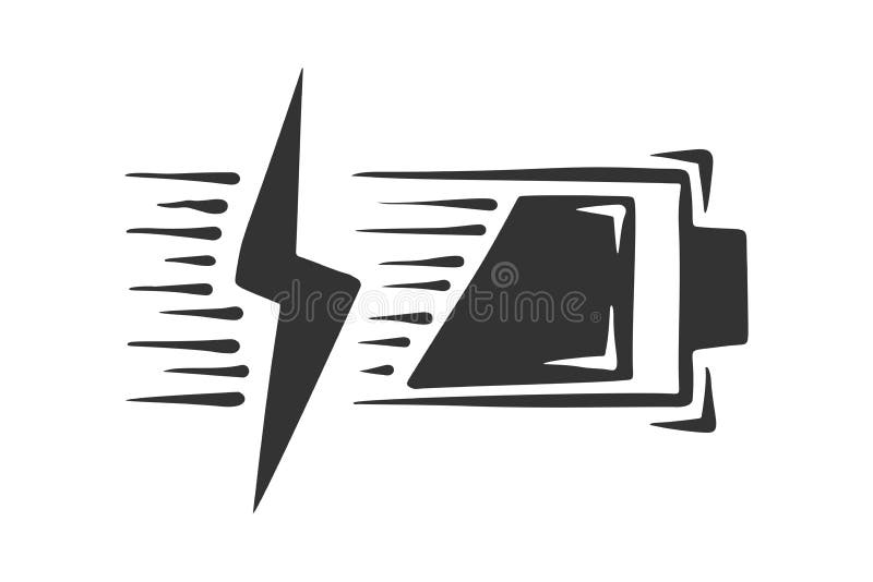 Hand Drawn Vector of Fast Charge Sign with Battery, Isolated on White ...