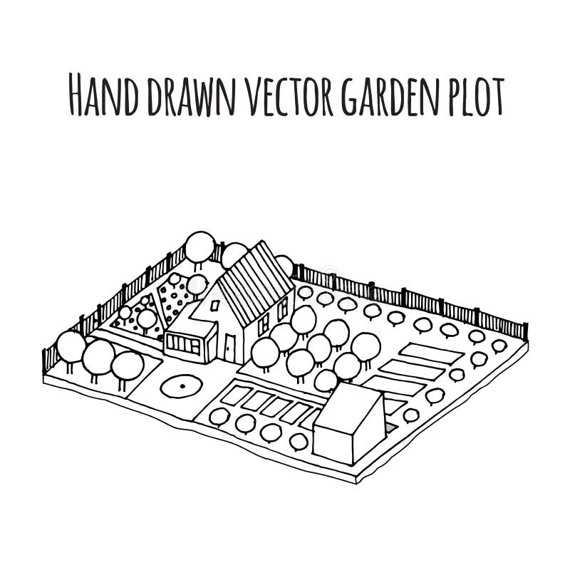 Hand Drawn Vector Garden Plot Illustration Vector Stock Vector ...