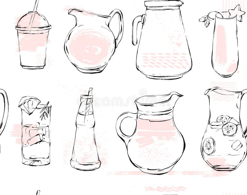 Hand Drawn Vector Graphic Kitchen Glassware Utensils Pitcher,bottle ...