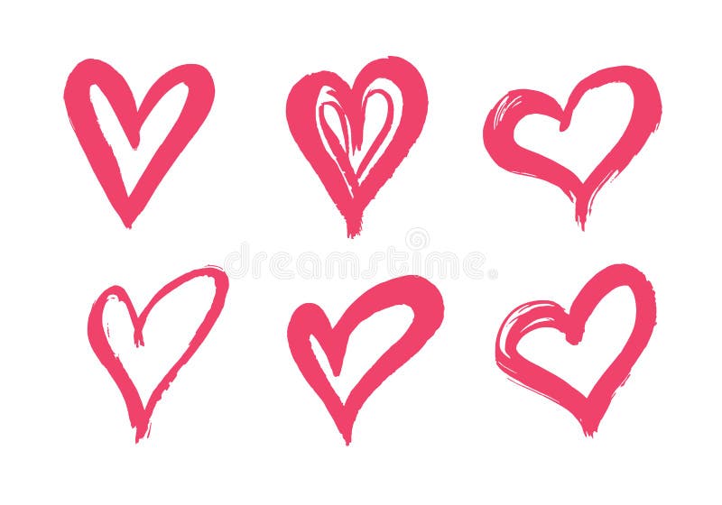Hand Drawn Vector Heart Set with Different Tools Like Brushes, Chalk ...