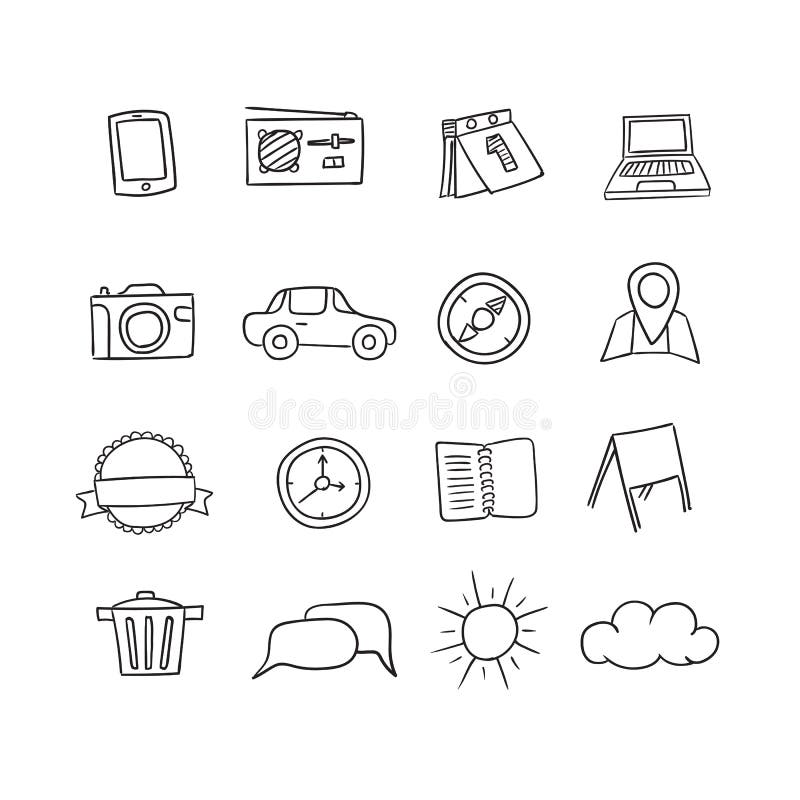Hand-drawn Vector Icons Set Stock Vector - Illustration of camera ...