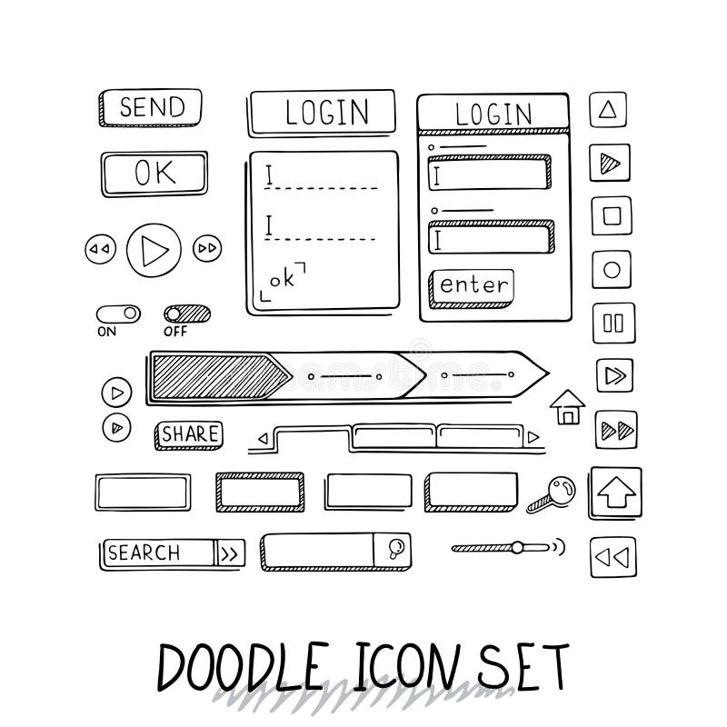 Hand Drawn Vector Icons Set Website Development Doodles Elements. Stock ...