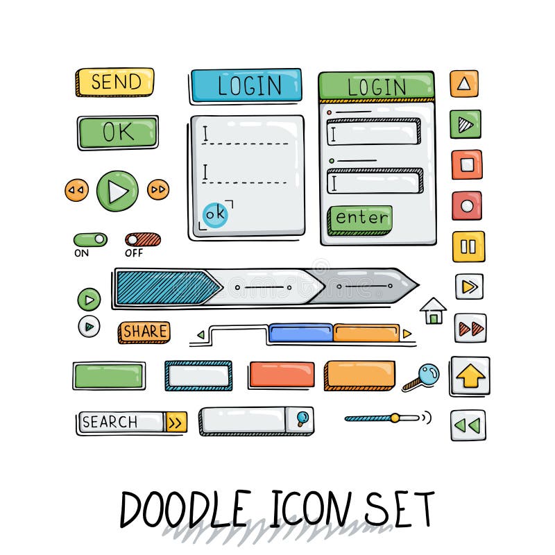 Hand Drawn Vector Icons Set Website Development Doodles Elements. Stock ...