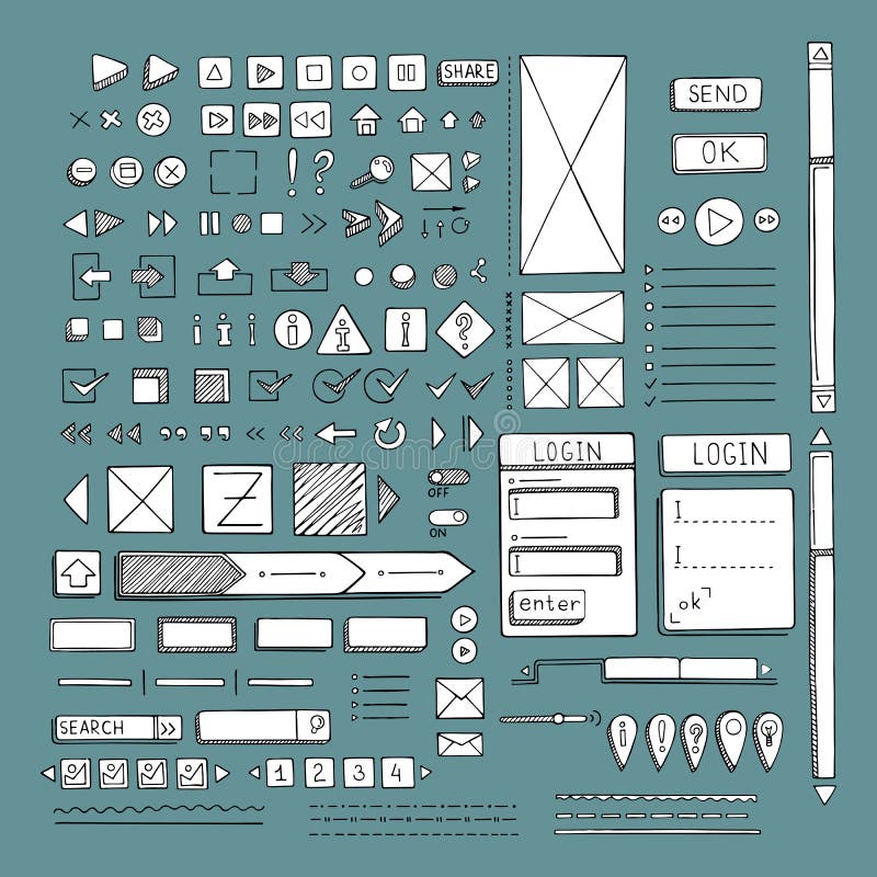Hand Drawn Vector Icons Set Website Development Doodles Elements. Stock ...