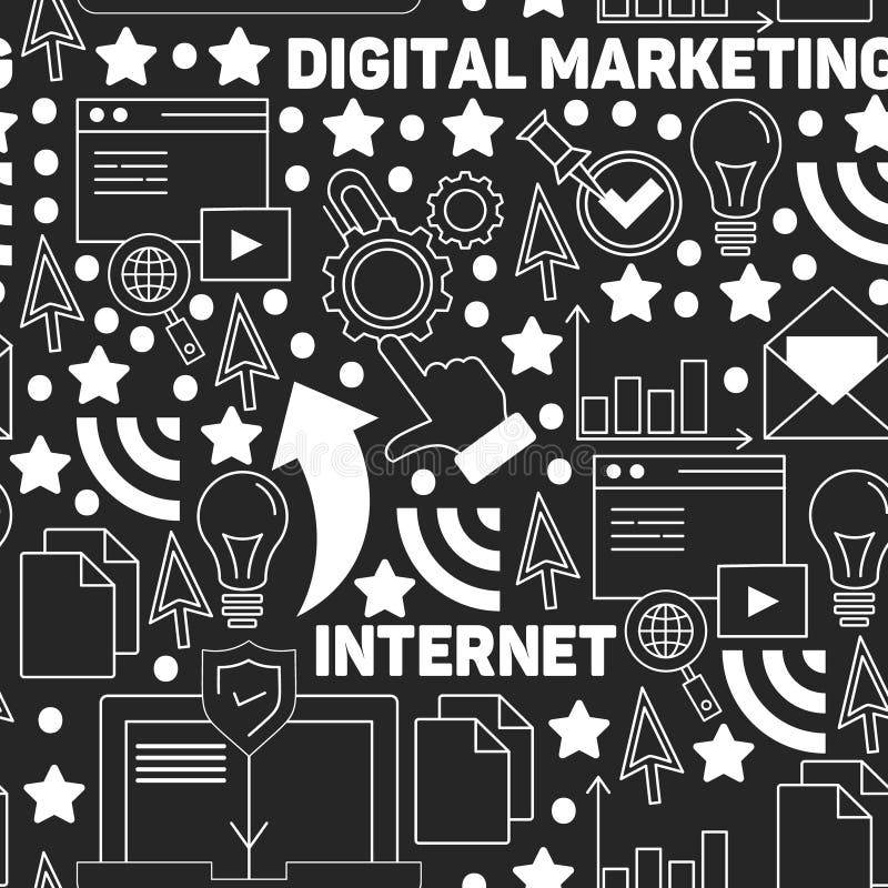 Digital Marketing Pattern with Vector Icons. Management, Start Up ...