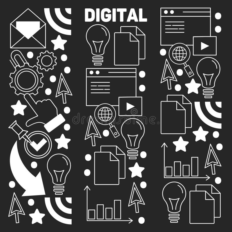 Digital Marketing Pattern with Vector Icons. Management, Start Up ...