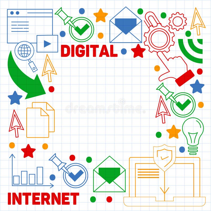 Digital Marketing Pattern with Vector Icons. Management, Start Up ...