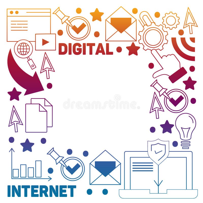 Digital Marketing Pattern with Vector Icons. Management, Start Up ...