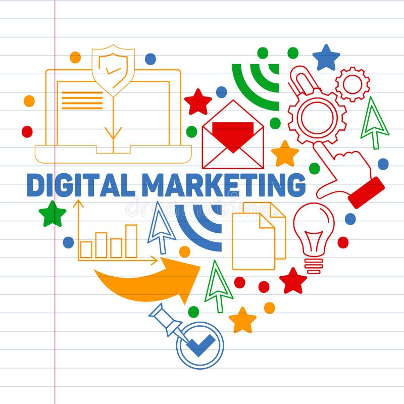 Digital Marketing Pattern with Vector Icons. Management, Start Up ...