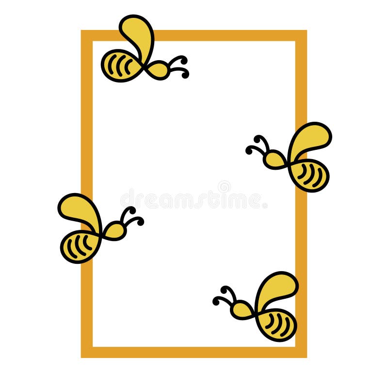 Hand Drawn Vector Illustration of Bee on Blank Frame. Yellow. Black ...