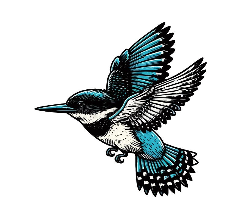 Belted Kingfisher Bird Hand Drawn Vector Graphic Stock Illustration ...