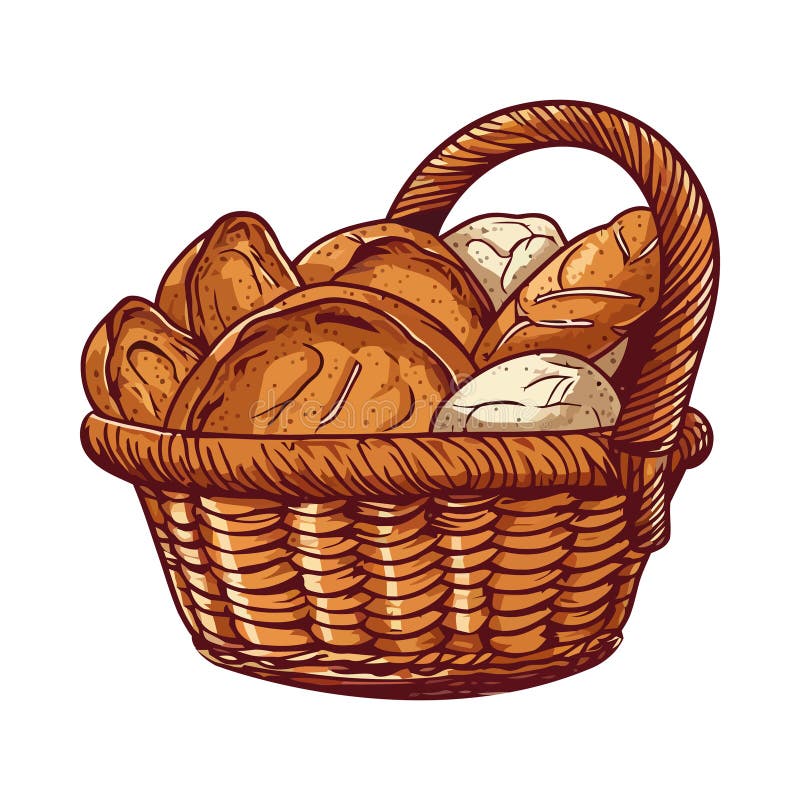Hand Drawn Vector Illustration of Bread Basket Stock Vector ...