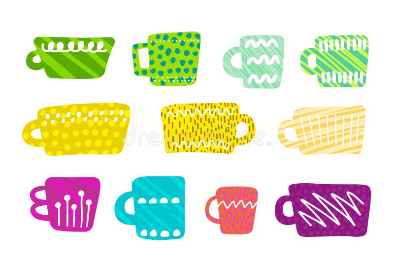 Hand Drawn Vector Illustration in Cartoon Style. Different Cups Forms ...