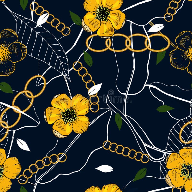 Hand Drawn Vector Illustration. Chains Botanical Seamless Pattern with ...